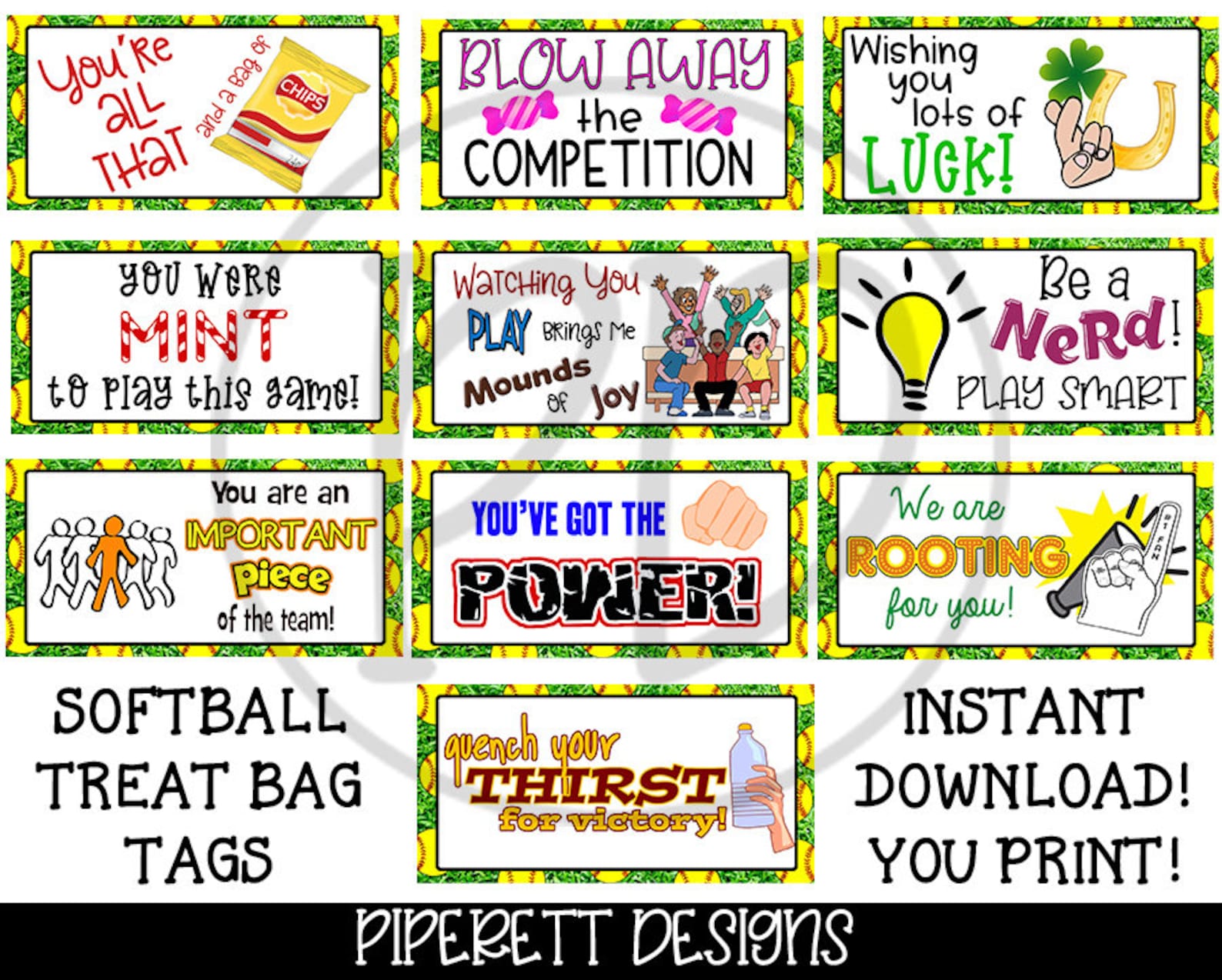 INSTANT DOWNLOAD Printable Softball Team Treat Goody Candy Bag Tags ...