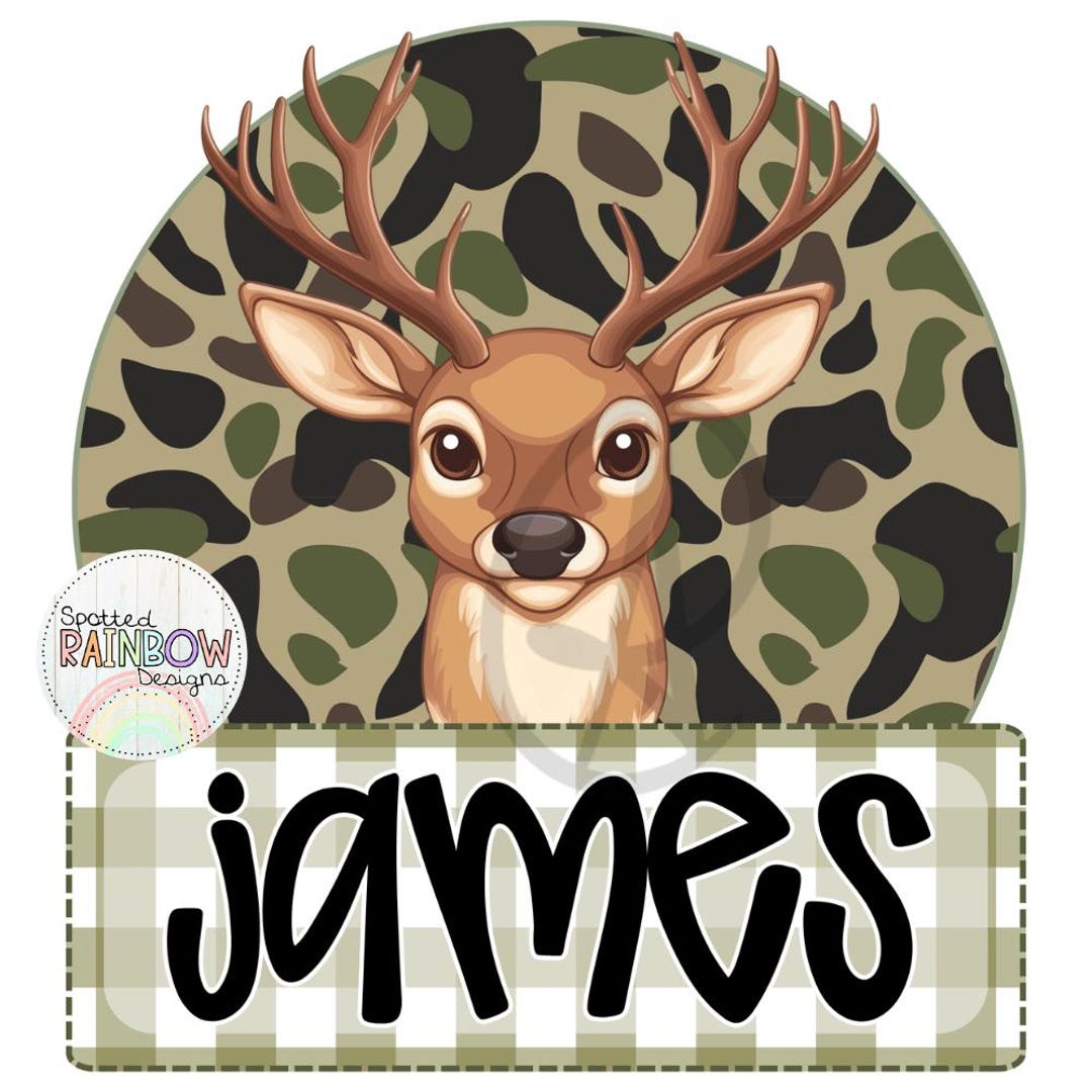 Preppy Boys Camo Deer Buck Hunter Plaid With Blank Nameplate Clipart ...