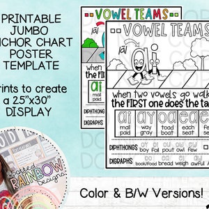 DIY Printable Traceable Jumbo Anchor Chart Template Vowel Teams Phonics ...