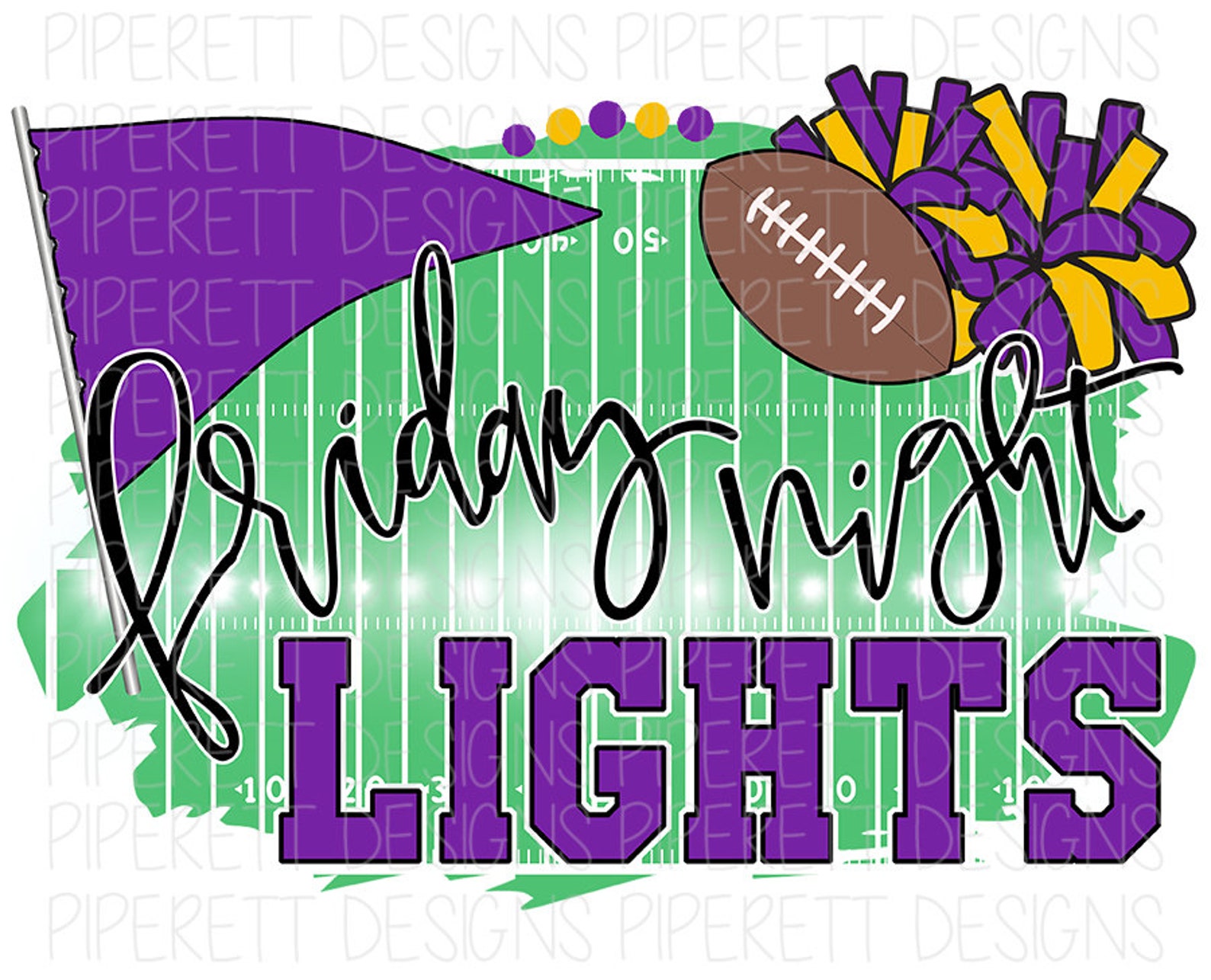 Football Friday Night Lights Purple Gold Team Colors Cheerleader School ...