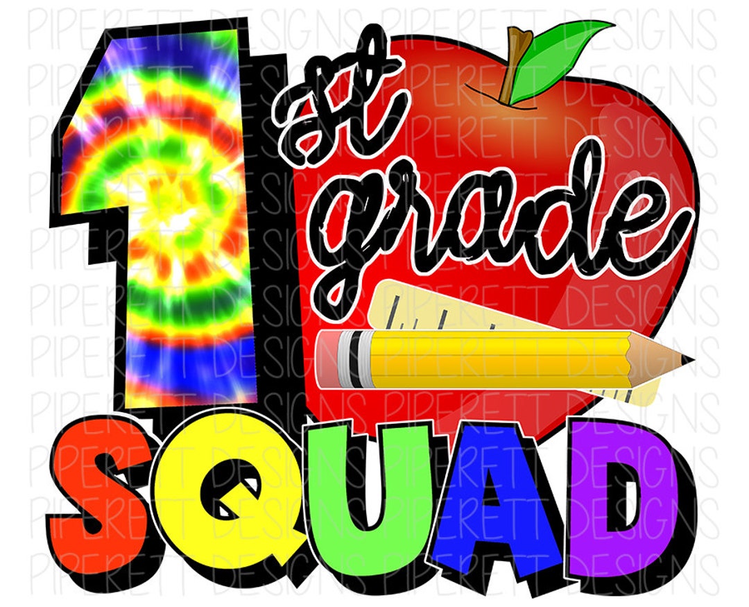 Tie Dye Rainbow 1st Grade Squad Grade Level Shirt First Teacher Apple ...