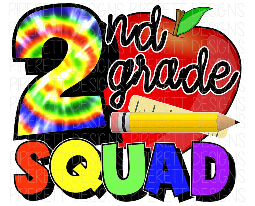 Tie Dye Rainbow 2nd Grade Squad Grade Level Shirt Second Teacher Apple ...