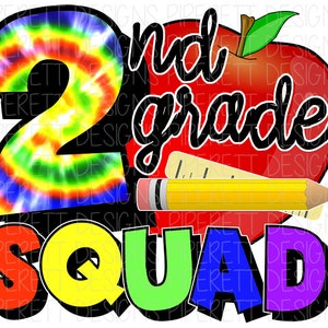 Tie Dye Rainbow 2nd Grade Squad Grade Level Shirt Second Teacher Apple ...