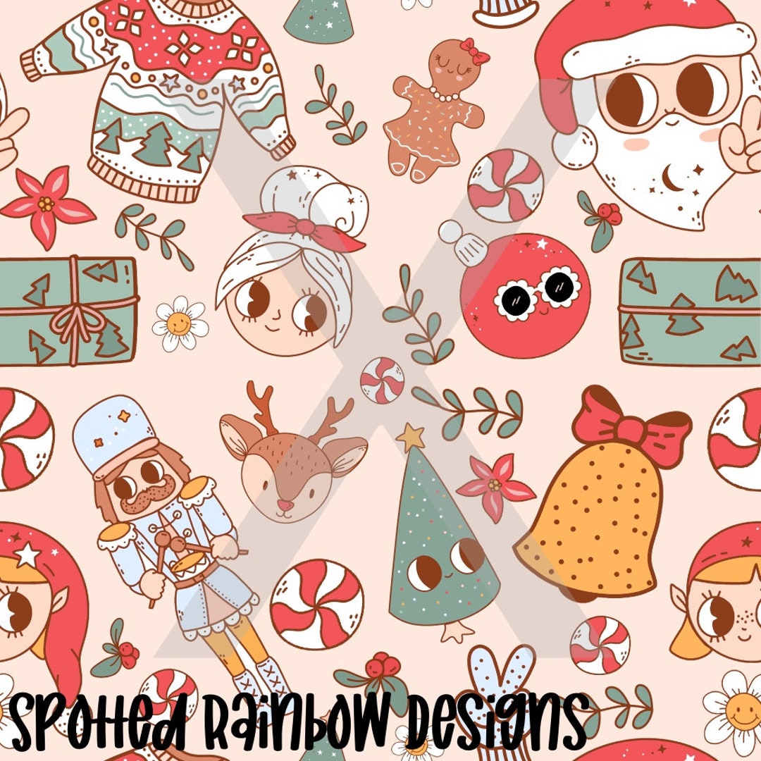 Retro Christmas Santa Seamless Pattern Digital Paper Background Unique ...