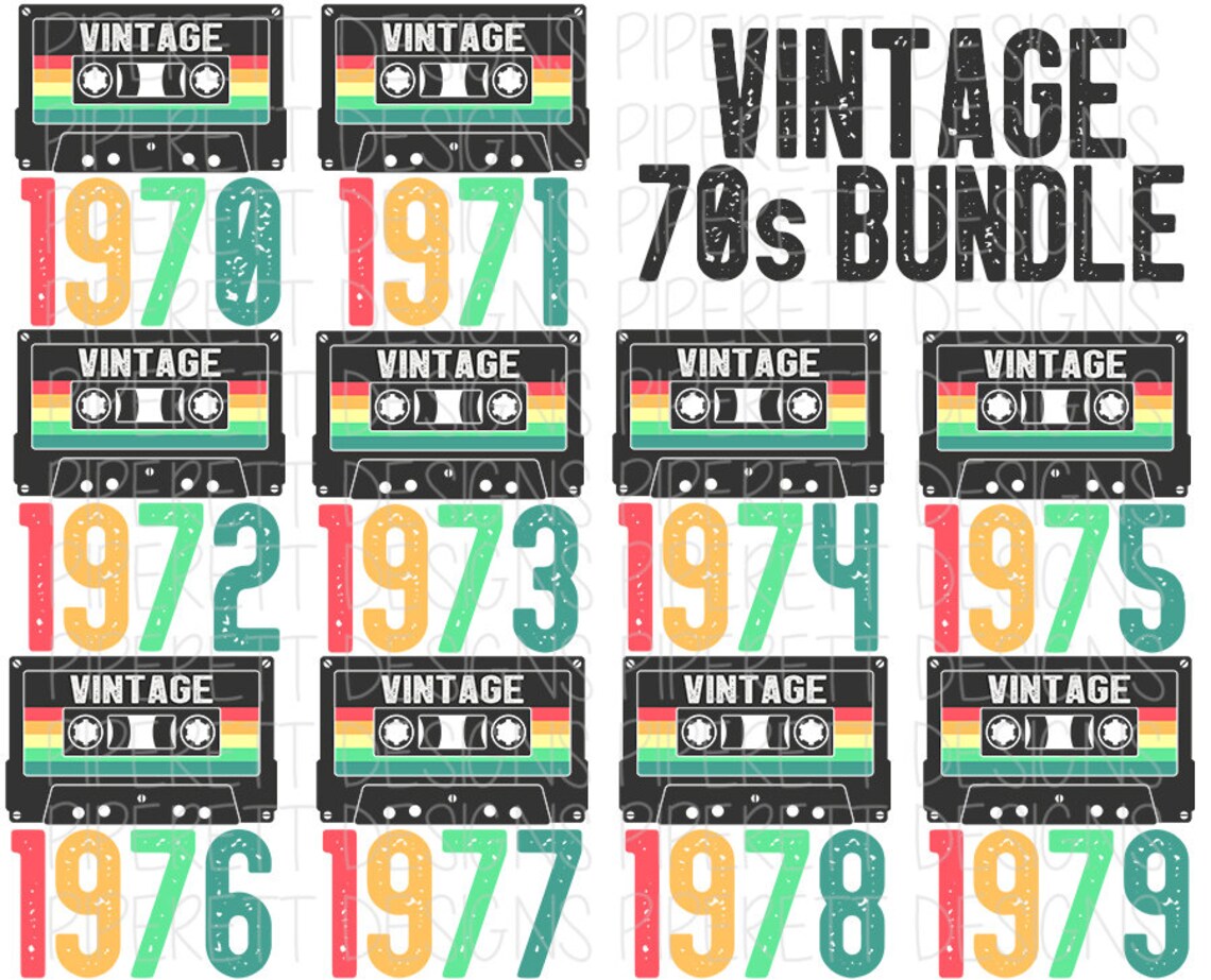 Vintage 70s Cassette Tape Retro Year Bundle Clipart PNG Digital ...