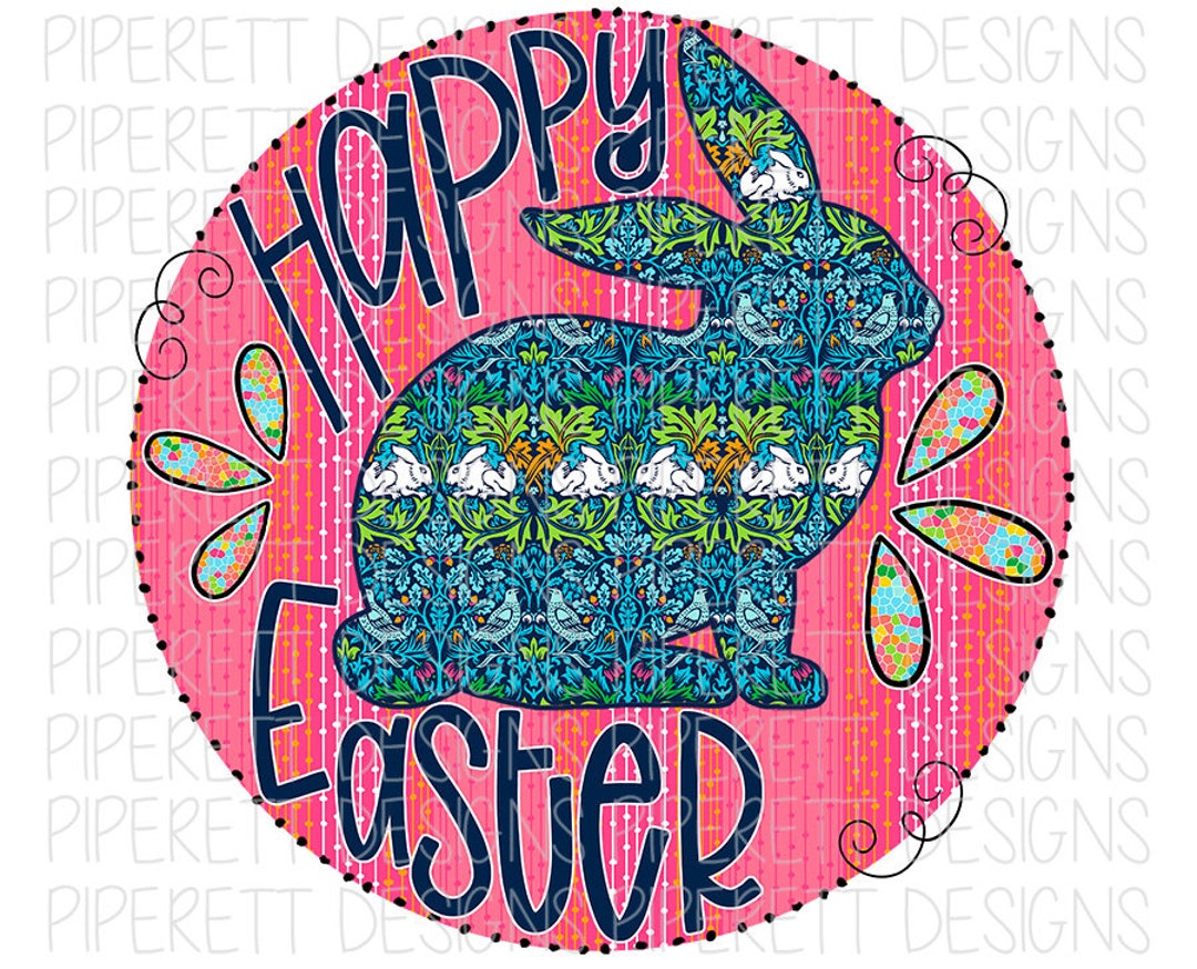 Happy Easter Bunny Rabbit Preppy Pattern Clipart PNG Digital Download ...
