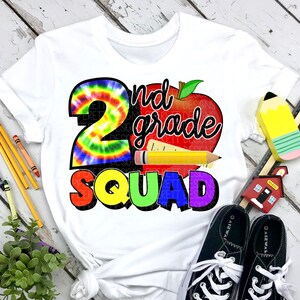 Tie Dye Rainbow 2nd Grade Squad Grade Level Shirt Second Teacher Apple ...