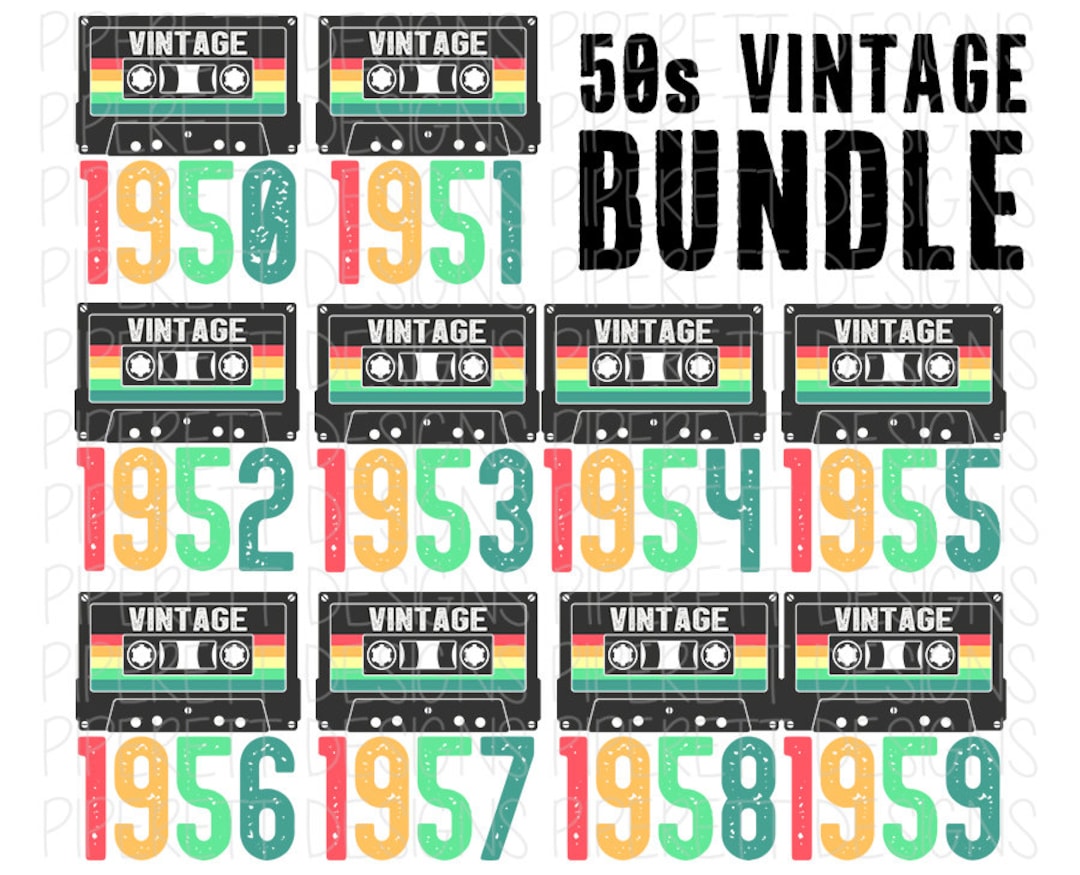 Vintage 50s Cassette Tape Retro Year Bundle Clipart PNG Digital ...