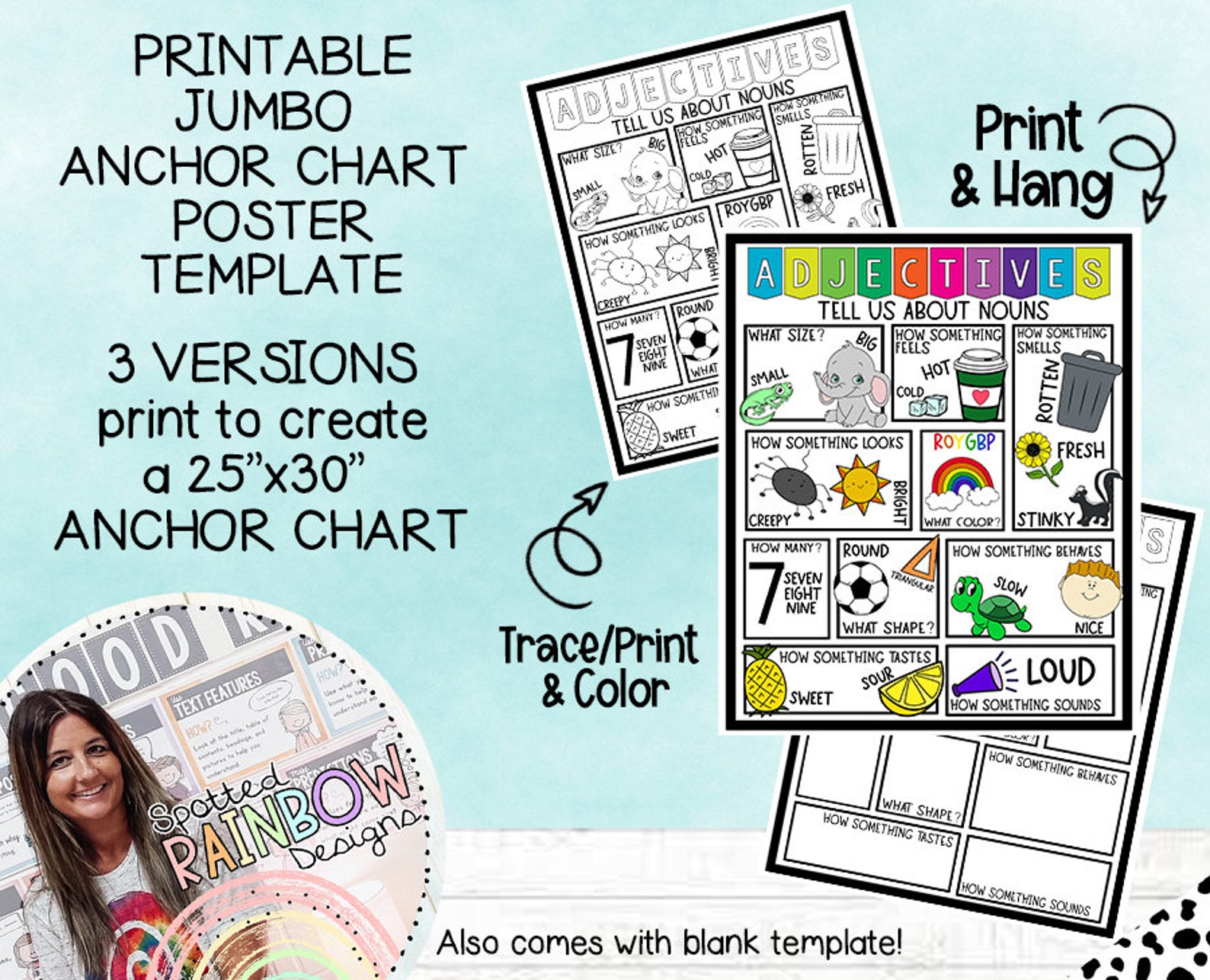 DIY Printable Traceable Jumbo Anchor Chart Template Adjectives Language ...