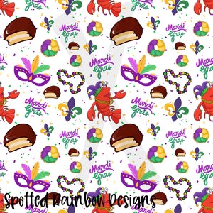 COMMERCIAL USE Mardi Gras Moon Pie Beads King Cake Parade Seamless ...