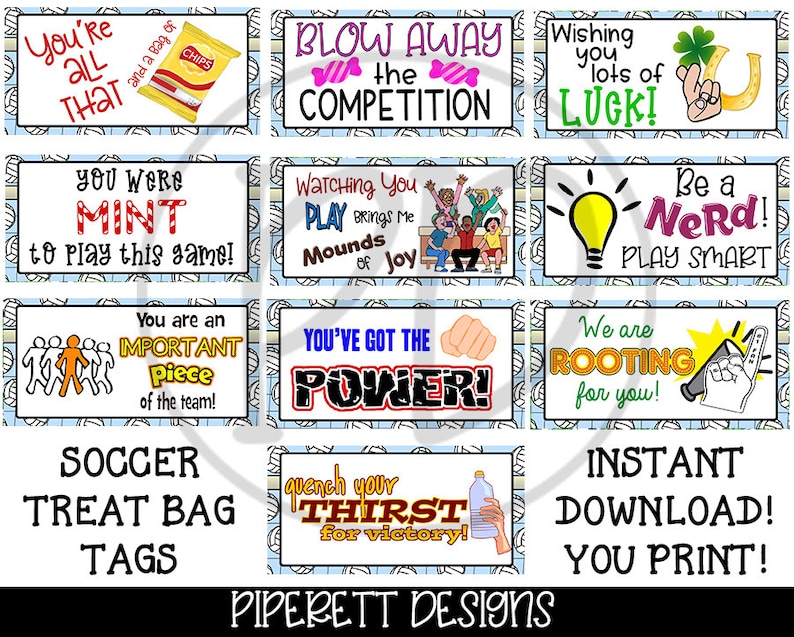 INSTANT DOWNLOAD Printable Volleyball Team Treat Goody Candy Bag Tags ...
