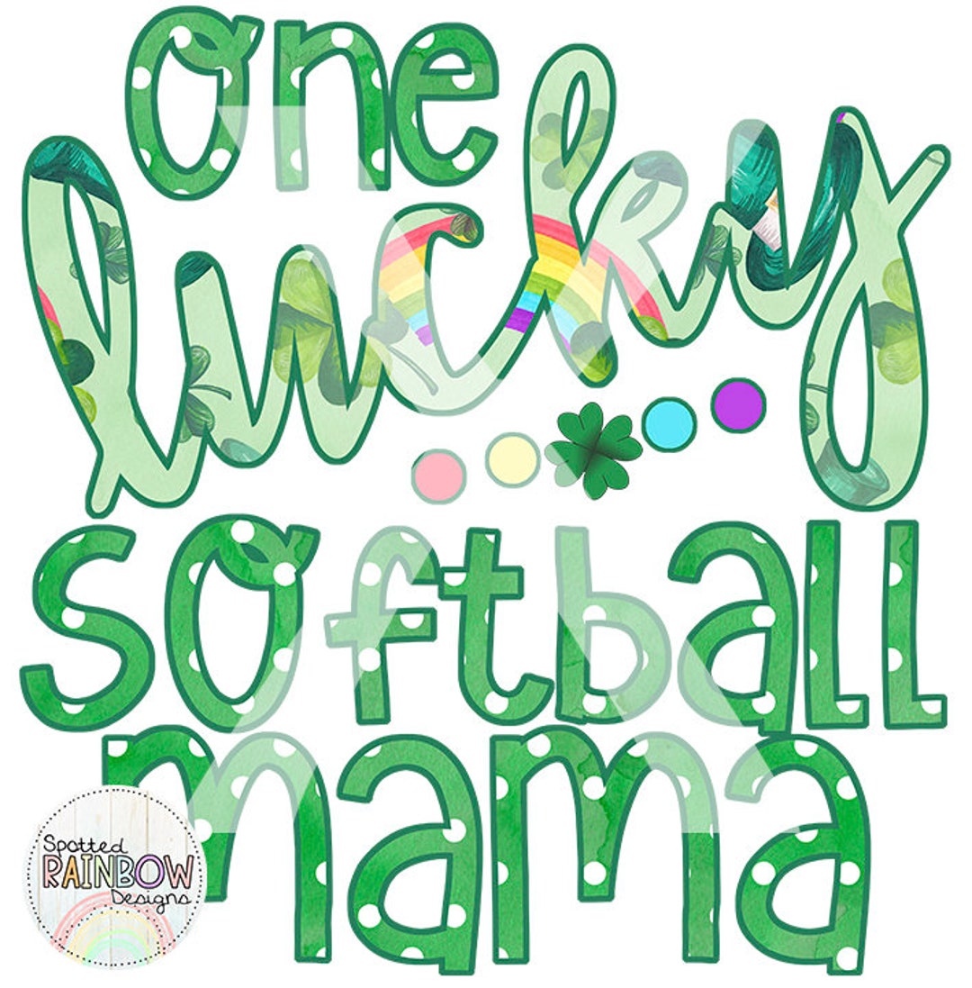 One Lucky Softball Mama St. Patrick's Day Rainbow Shamrock Clipart PNG ...