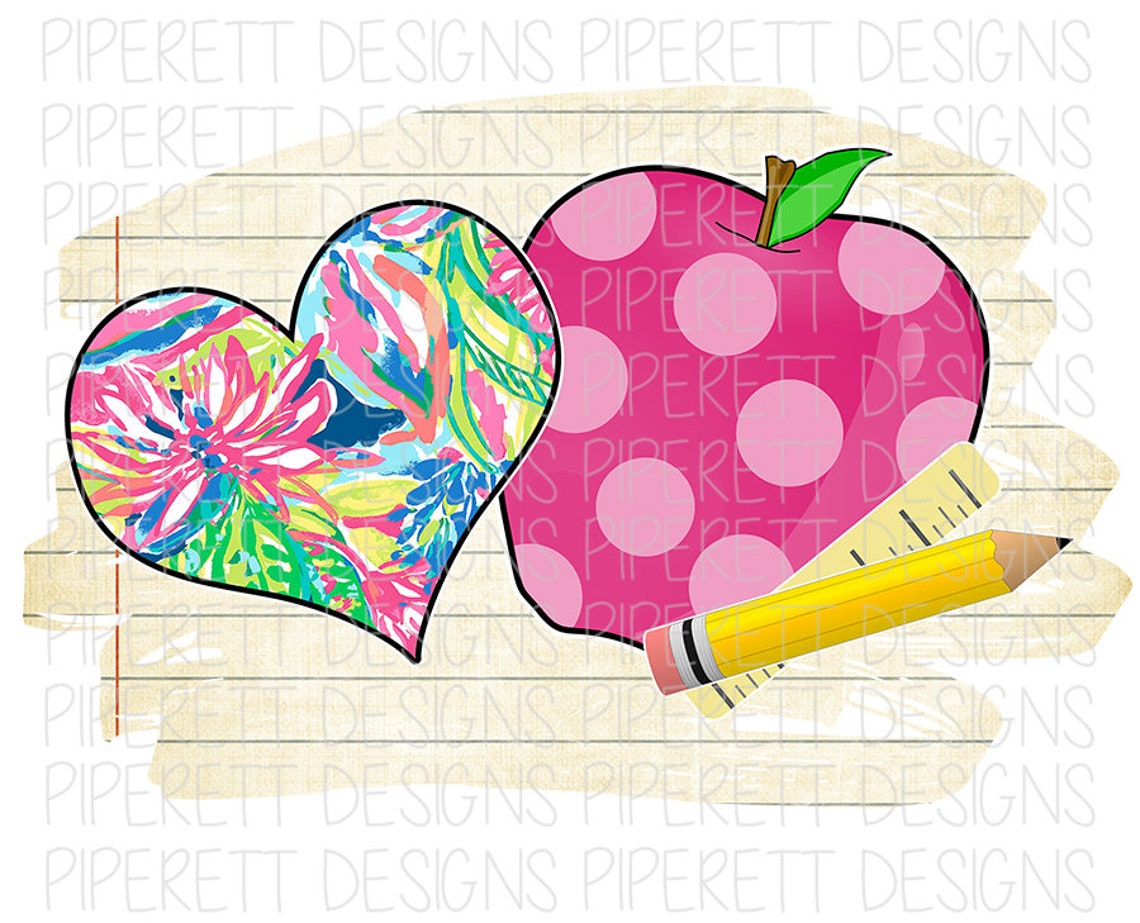 Heart Back to School Teacher Apple Colorful Floral Preppy | Etsy