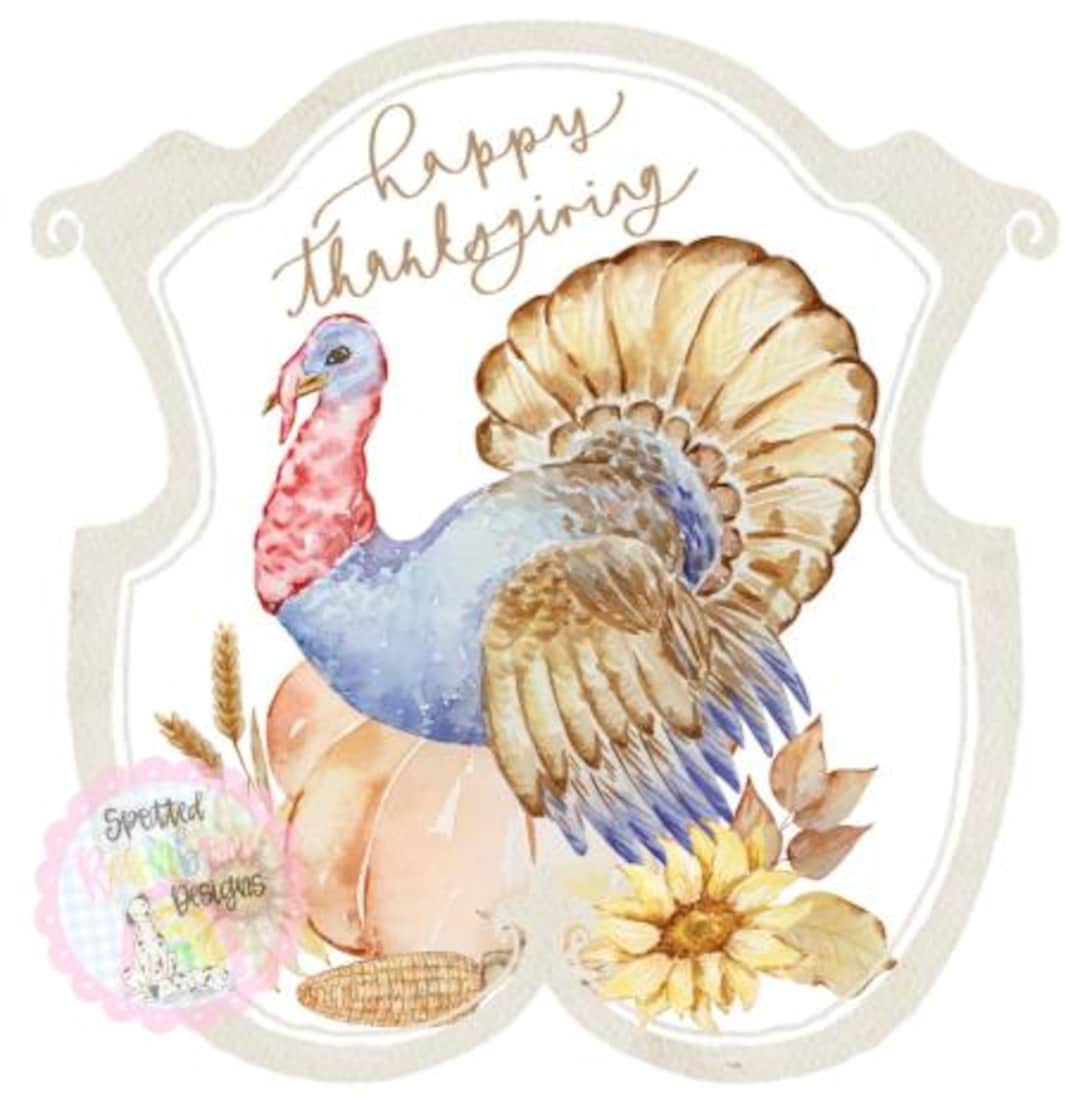 Happy Thanksgiving Turkey Fall Crest Preppy Watercolor Clipart PNG ...