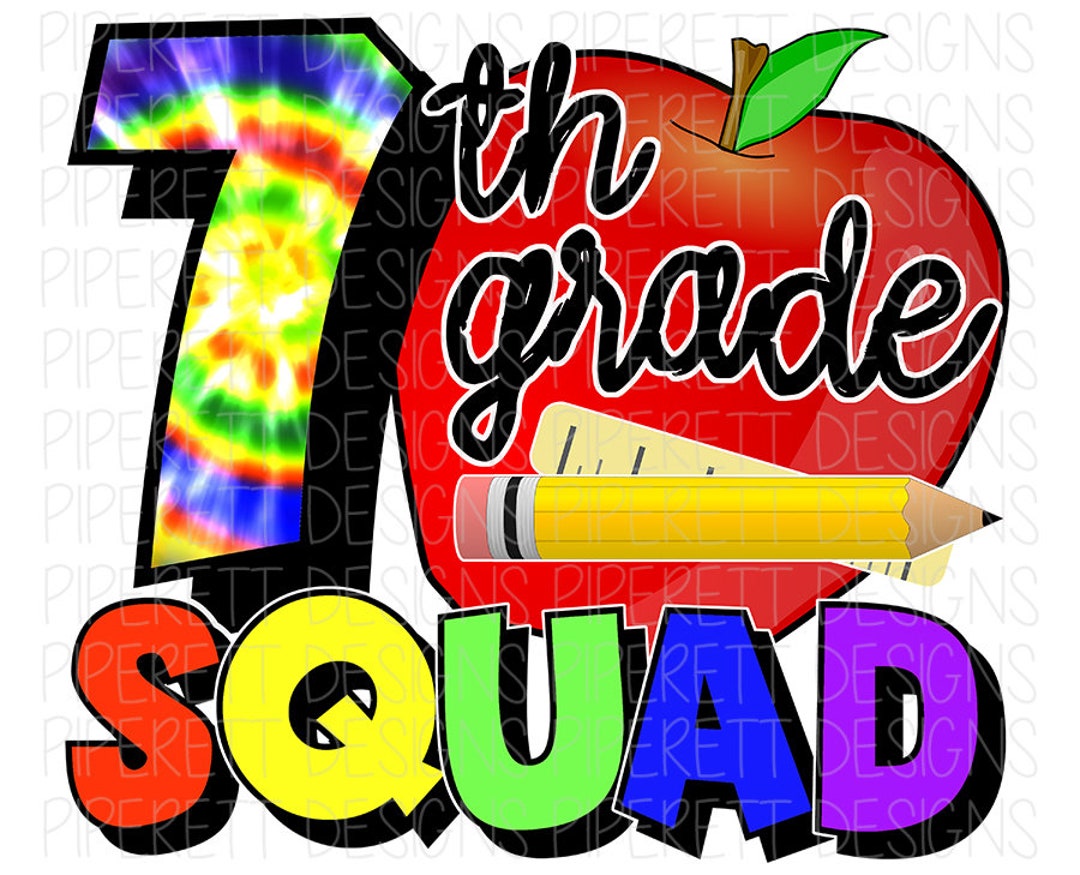 Tie Dye Rainbow 7th Grade Squad Grade Level Shirt Seventh Teacher Apple