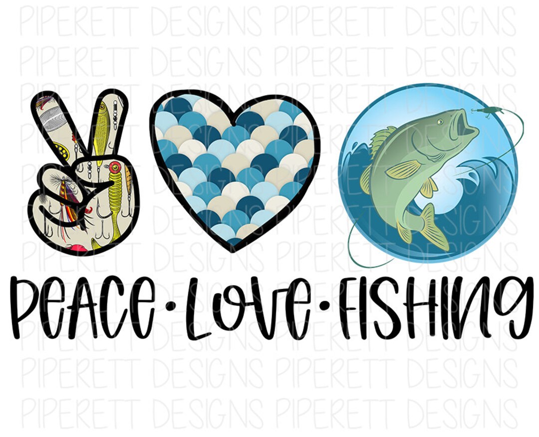 Peace Love Fishing Bass Lure Scales River Lake Fish Clipart PNG Digital ...