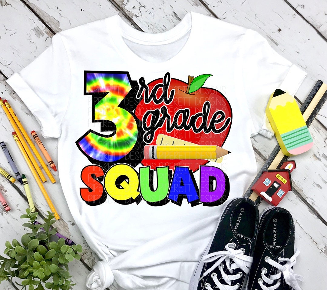 Tie Dye Rainbow 3rd Grade Squad Grade Level Shirt Third Teacher Apple ...