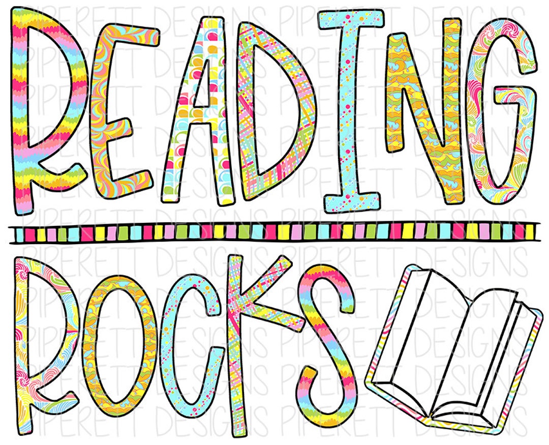 Reading Rocks Teacher Student Books Library Librarian Print Clipart PNG ...