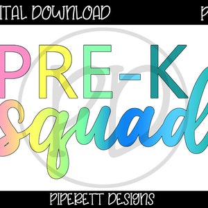 Pre-k Prek Preschool Squad Grade Level Shirt Teacher Digital Design ...