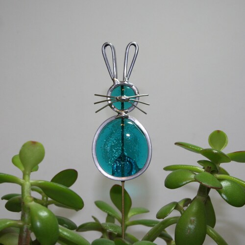 Stained Glass Bunny Rabbit Plant Stake Garden Art - Etsy