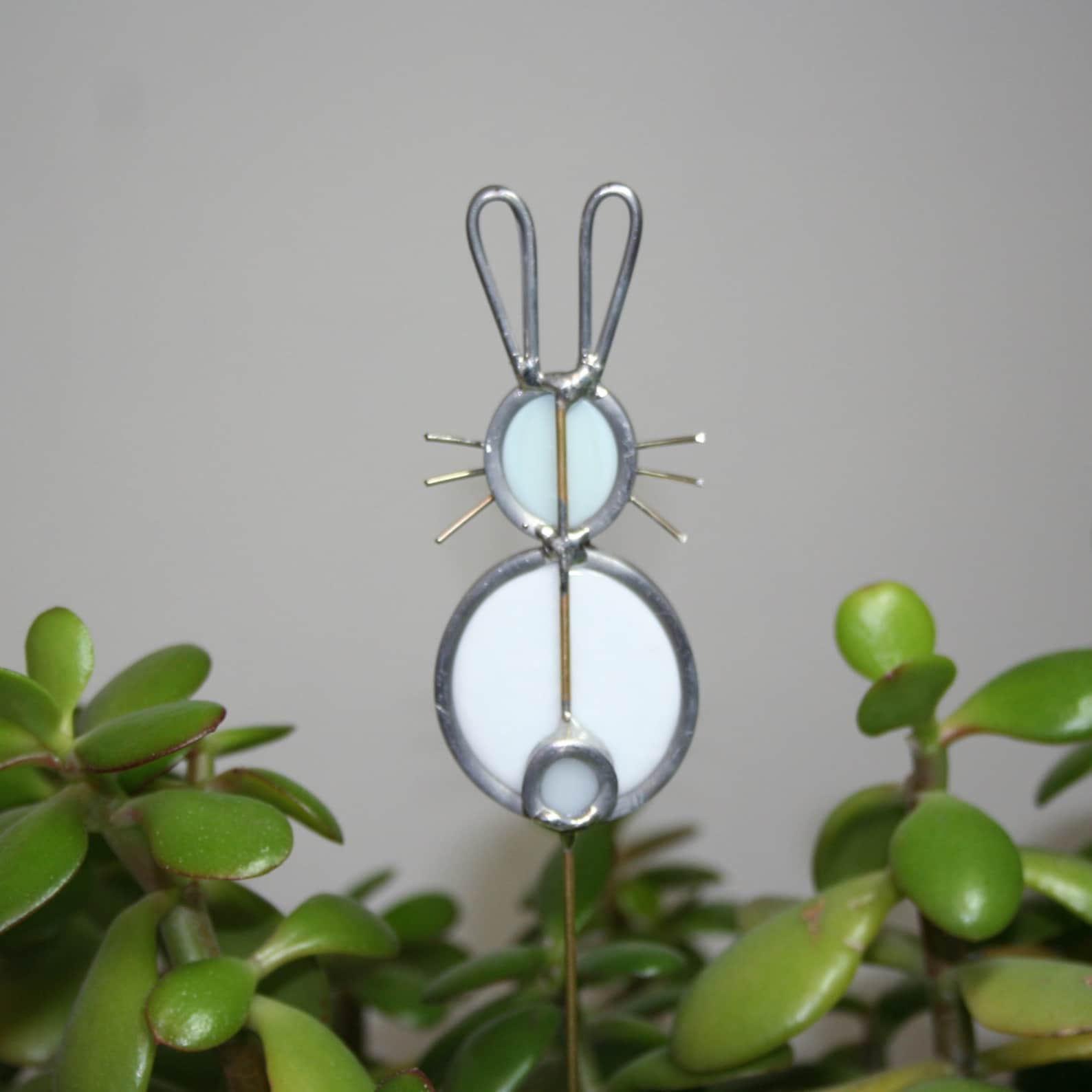 Stained Glass Bunny Rabbit Plant Stake White Rabbit Garden | Etsy