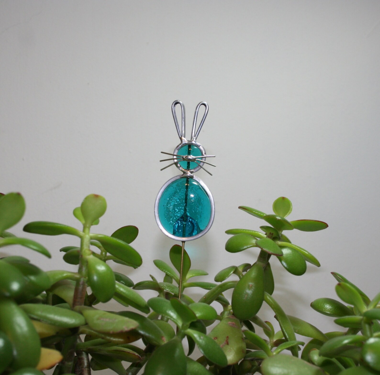 Stained Glass Teal Blue Bunny Rabbit Plant Stake Garden Art - Etsy
