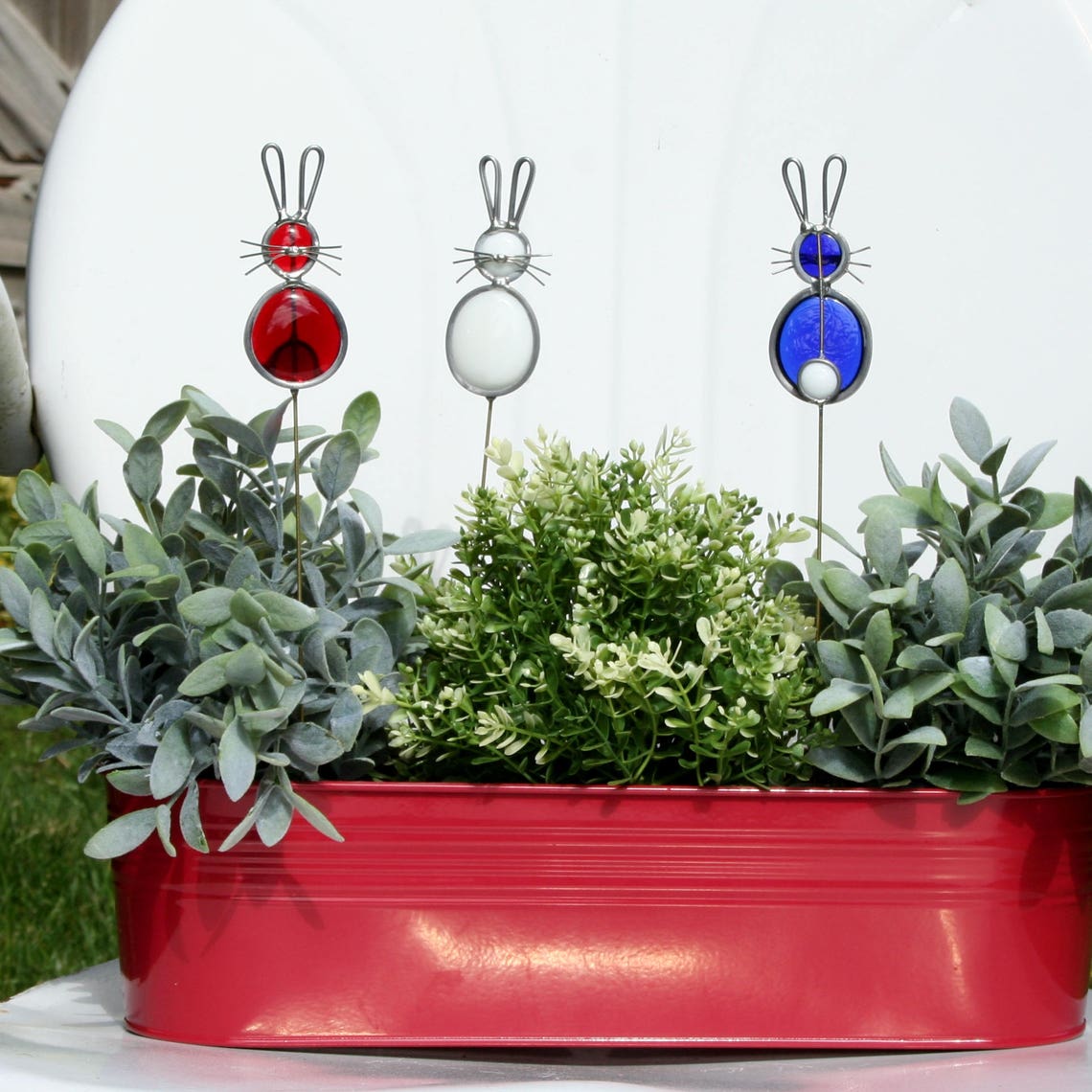 Stained Glass Bunny Rabbit Plant Stake White Rabbit Garden | Etsy