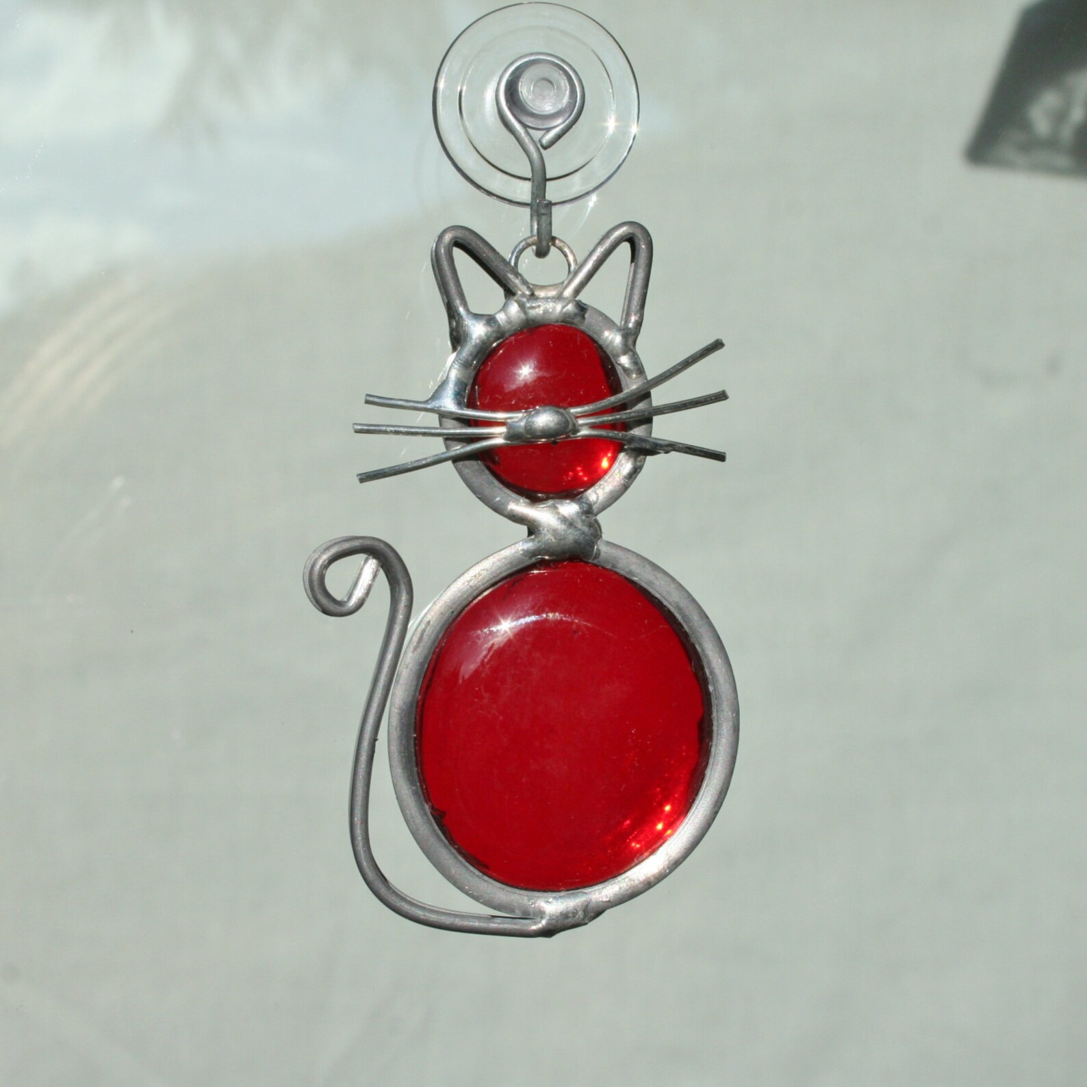 Stained Glass Cat Ornament Red Cat Suncatcher - Etsy