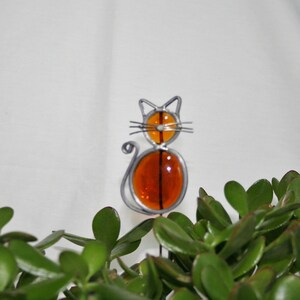 Stained Glass Cat Plant Stake, Amber Cat Garden Art - Etsy