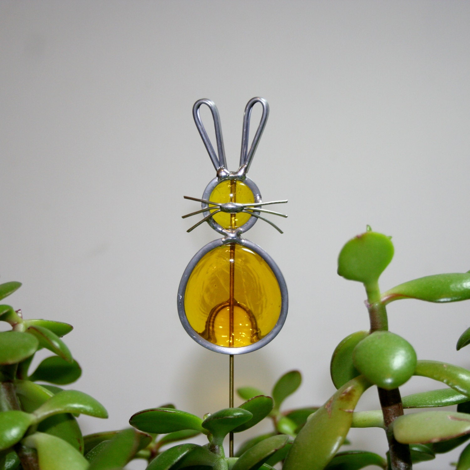 Stained Glass Bunny Rabbit Plant Stake Yellow Bunny Garden - Etsy