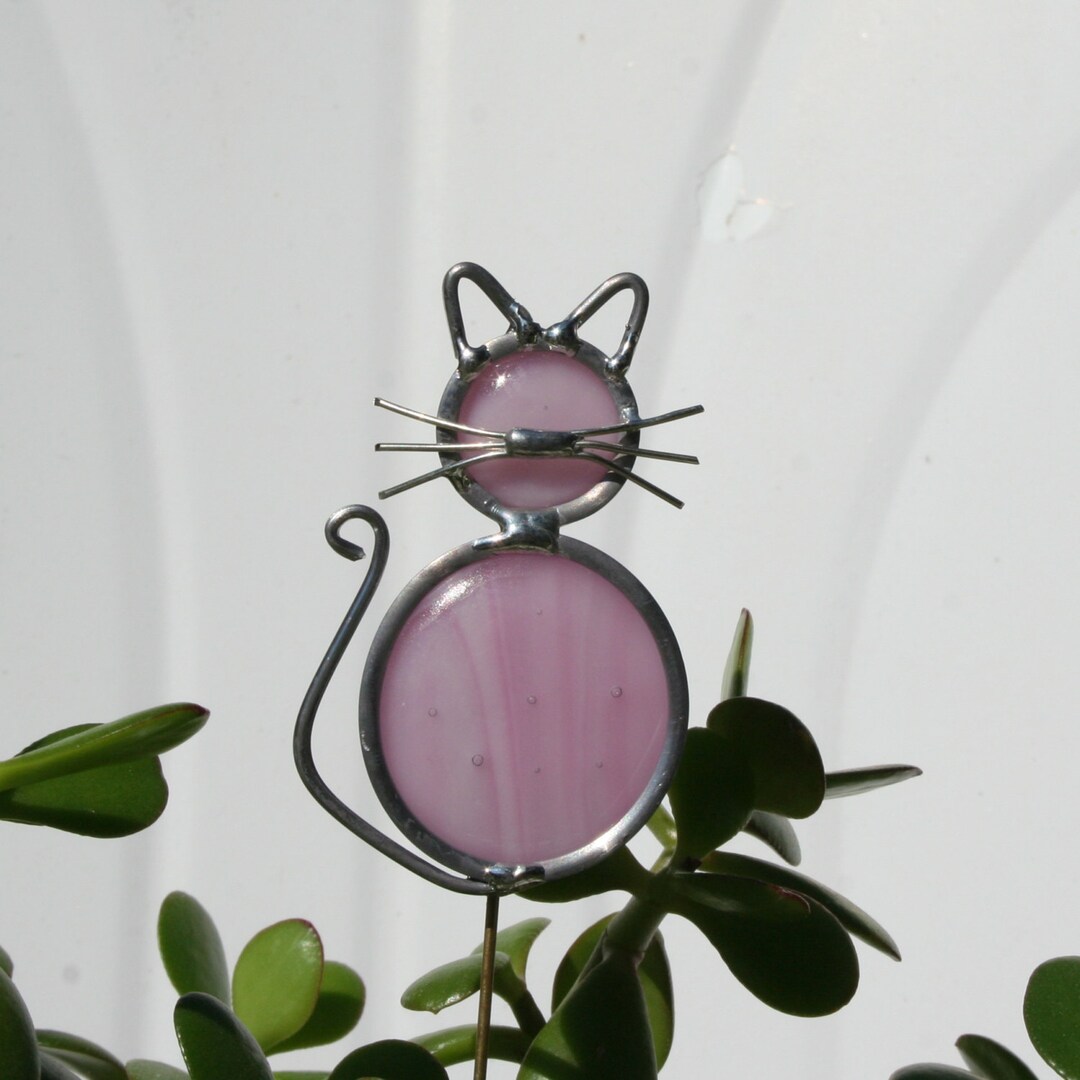 Stained Glass Pink Cat Plant Stake, Garden Art - Etsy