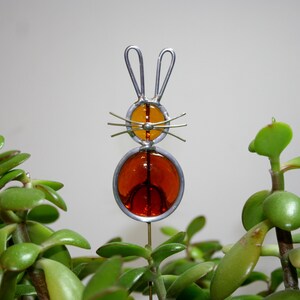 Stained Glass Teal Blue Bunny Rabbit Plant Stake, Garden Art - Etsy