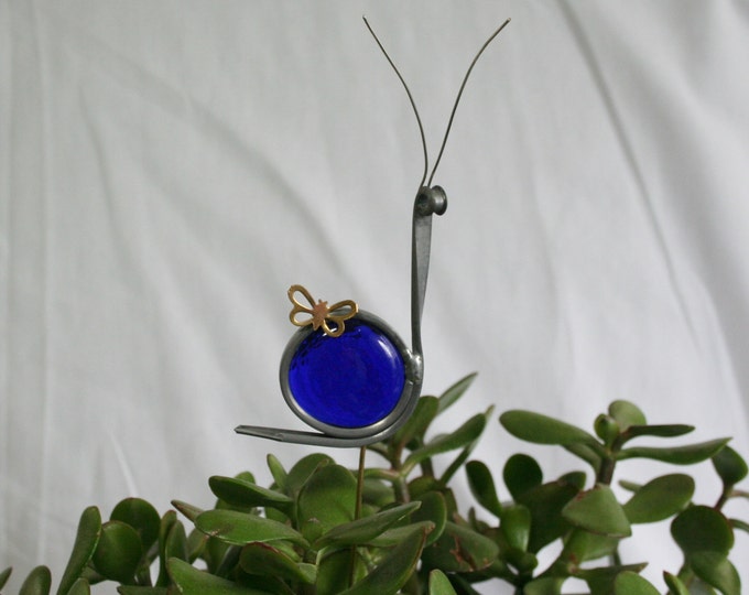 Stained Glass Royal Blue Snail Plant Stake, Garden Art - Etsy