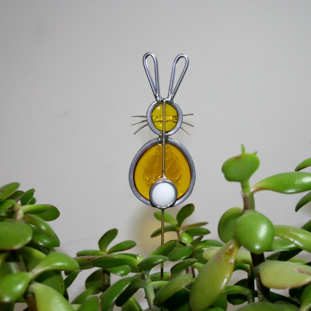 Stained Glass Bunny Rabbit Plant Stake, Yellow Bunny Garden Art - Etsy