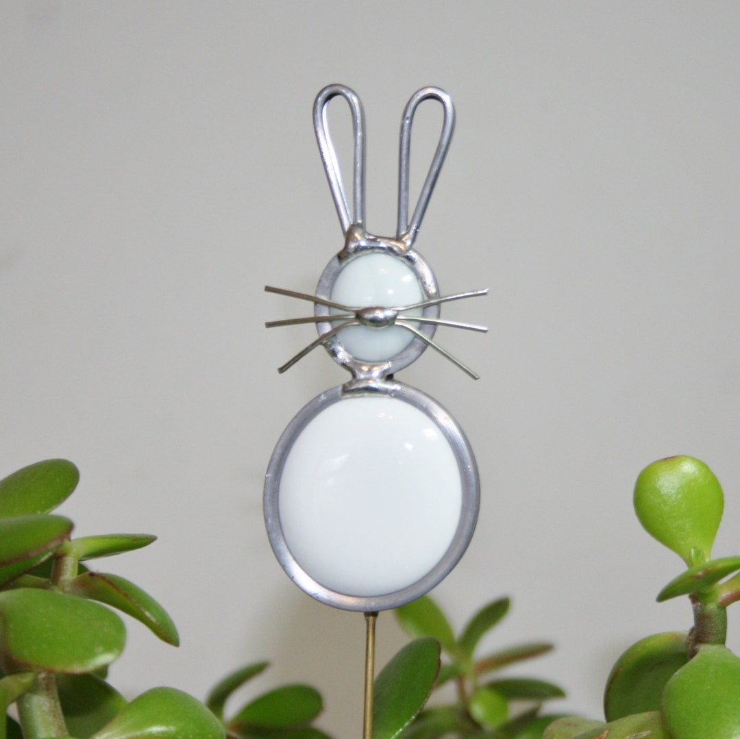 Stained Glass Bunny Rabbit Plant Stake, White Rabbit Garden Art - Etsy