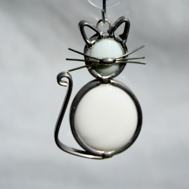 Stained Glass White Cat Ornament Suncatcher Etsy