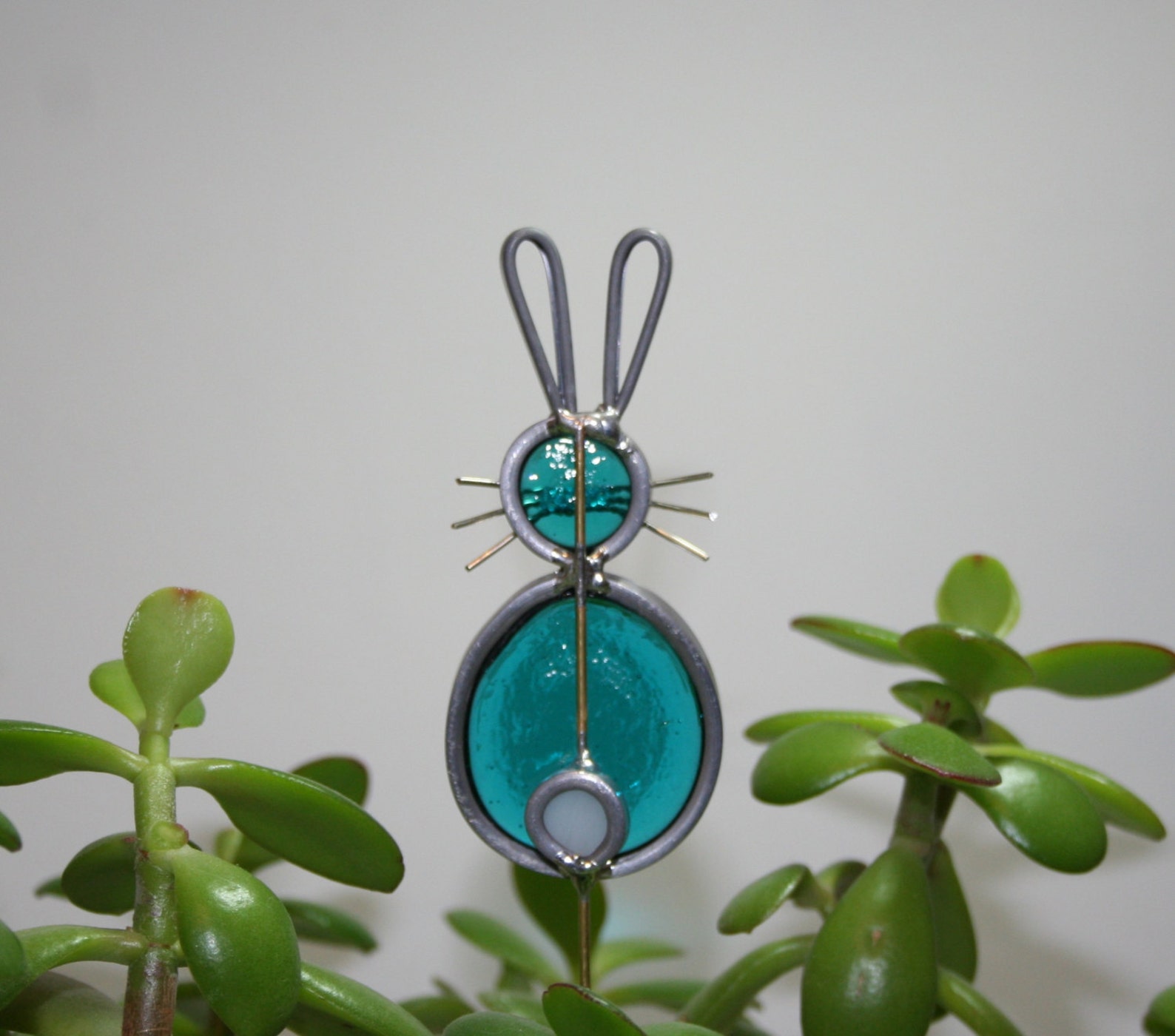 Stained Glass Teal Blue Bunny Rabbit Plant Stake Garden Art - Etsy