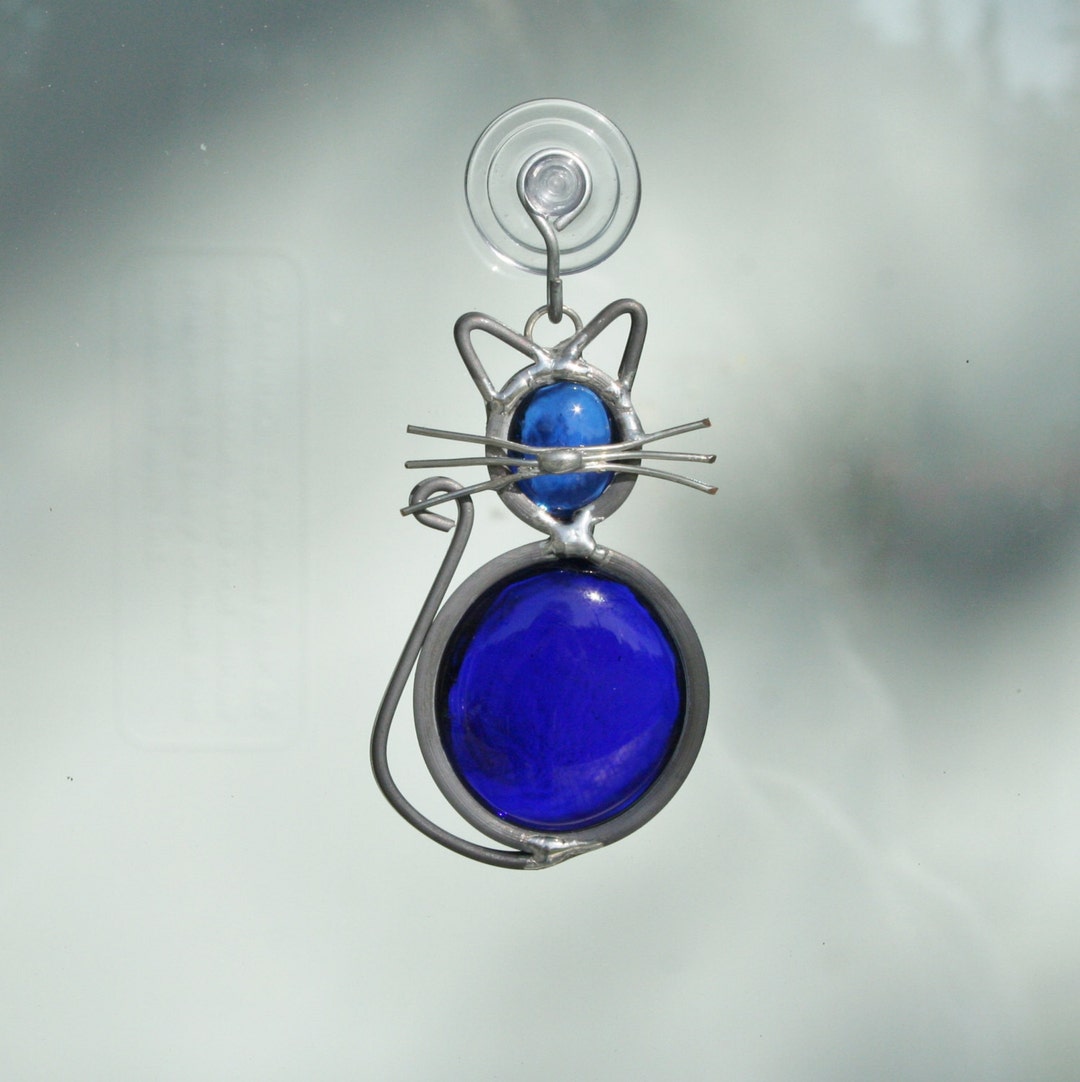 Stained Glass Royal Blue Cat Ornament, Suncatcher - Etsy