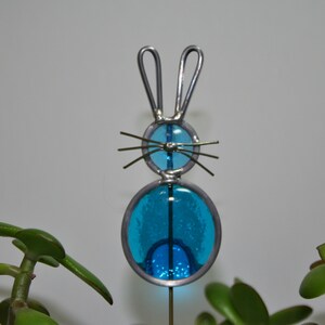 Stained Glass Teal Blue Bunny Rabbit Plant Stake, Garden Art - Etsy