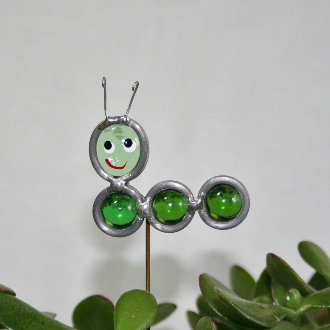 Stained Glass Caterpillar Plant Stake, Green Worm Garden Art - Etsy