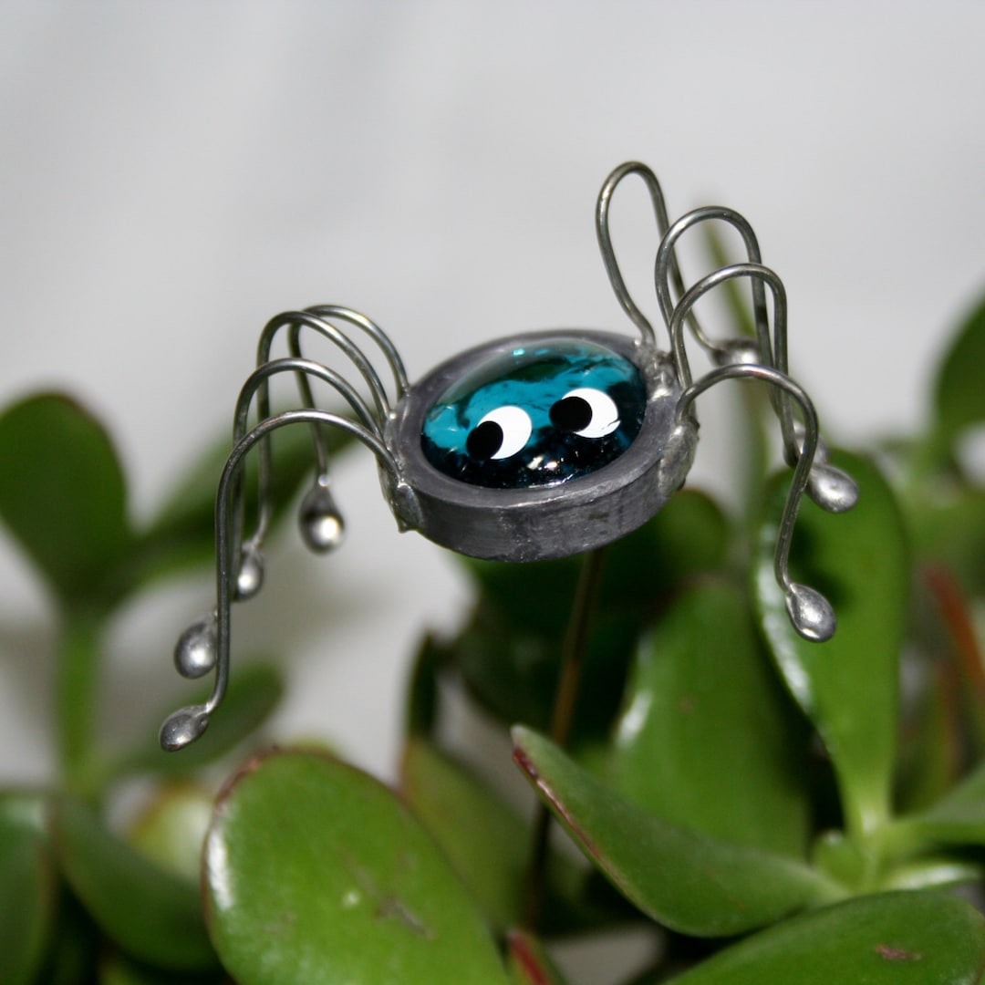 Stained Glass Spider Plant Stake, Teal Spider Garden Art - Etsy