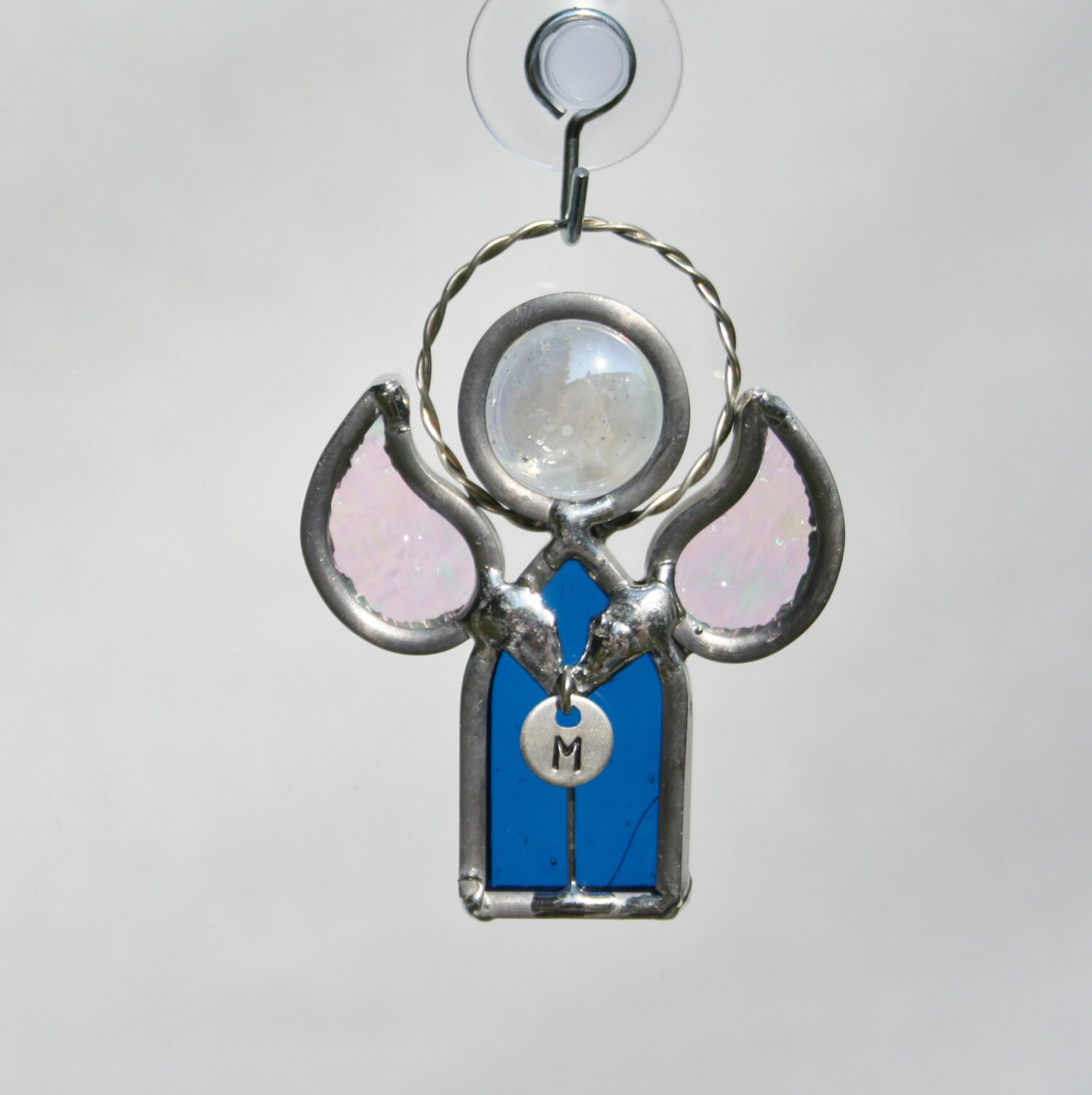 Personalized Stained Glass Boy Angel Ornament, Denim Blue Sun Catcher ...