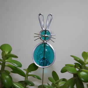 Stained Glass Teal Blue Bunny Rabbit Plant Stake Garden Art - Etsy
