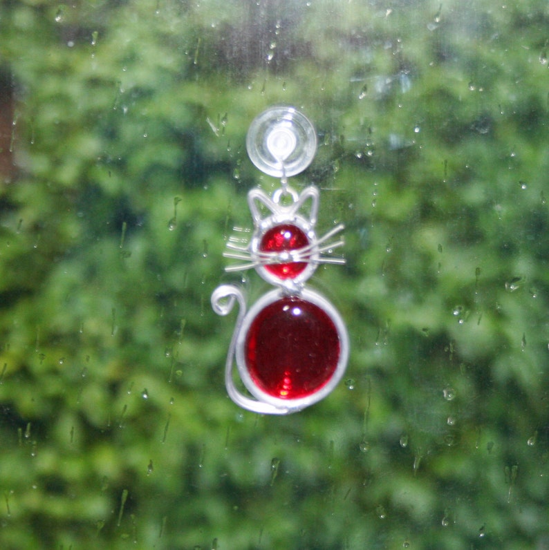 Stained Glass Cat Ornament Red Cat Suncatcher - Etsy