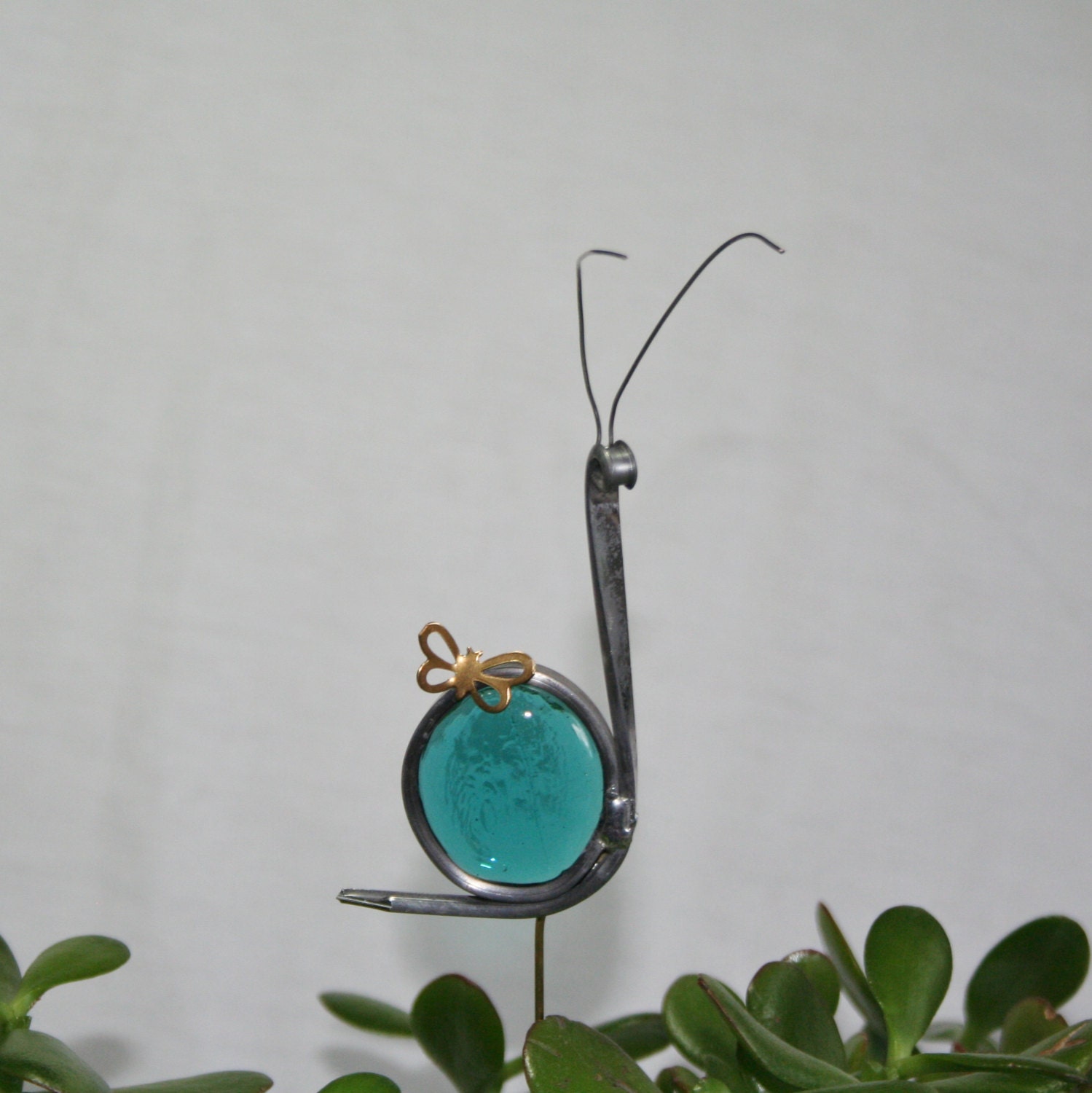 Stained Glass Teal Blue Snail Plant Stake Garden Art - Etsy