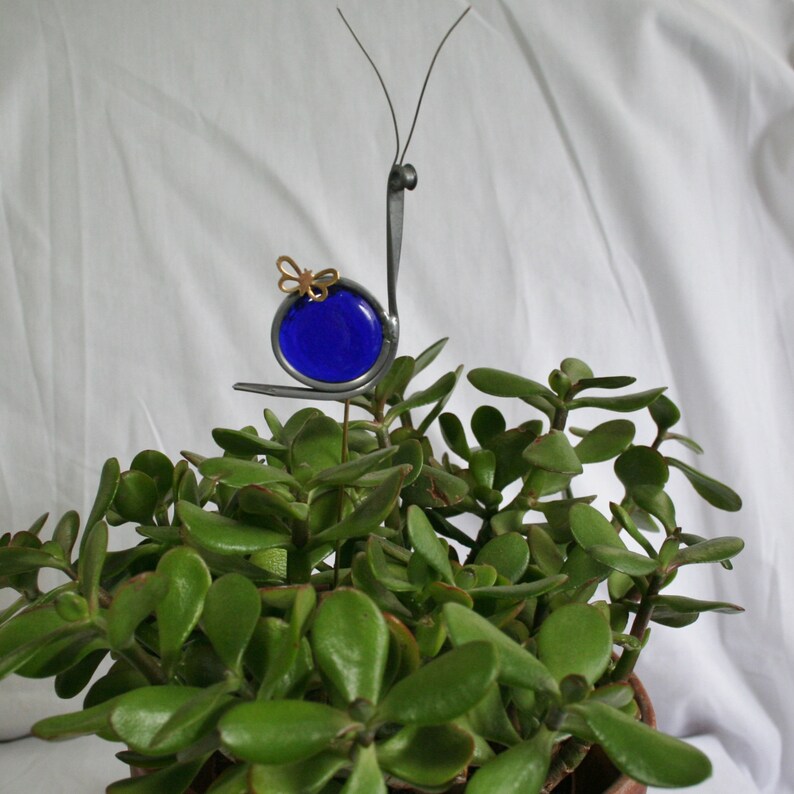 Stained Glass Royal Blue Snail Plant Stake, Garden Art - Etsy