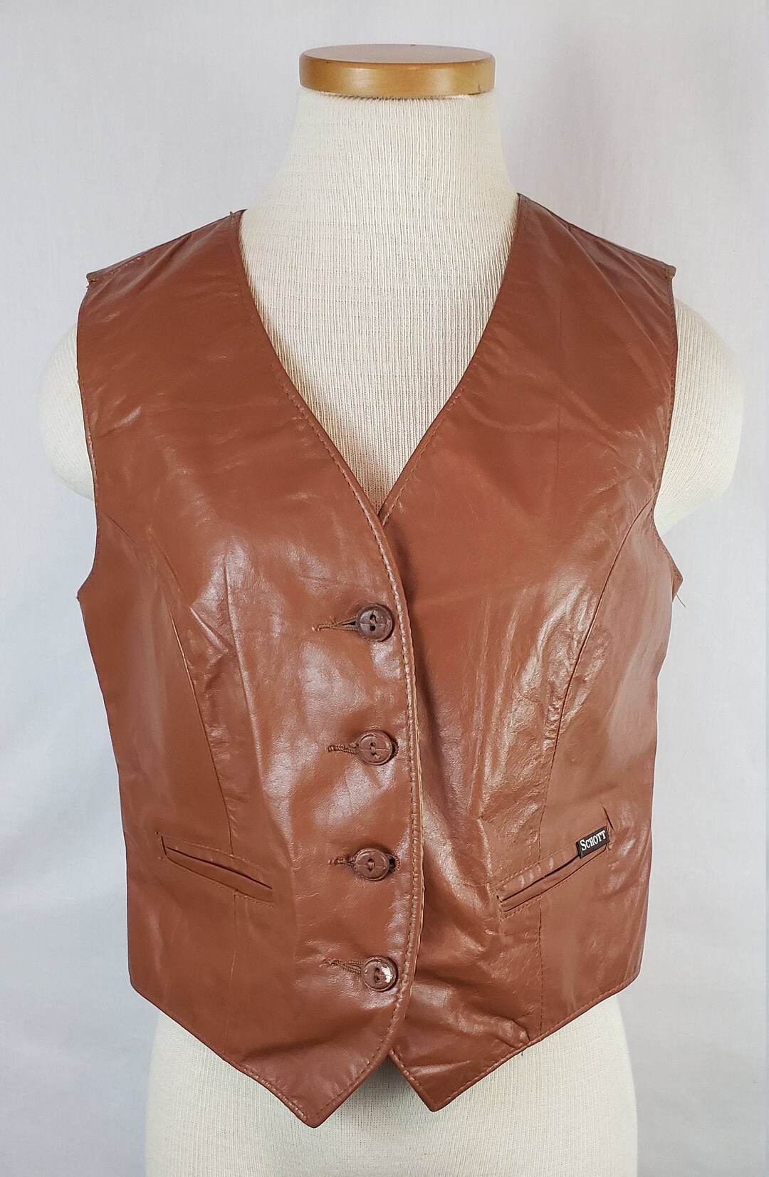 Vintage Schott NYC Sportswear Women's Tan Leather Form Fitting Vest ...