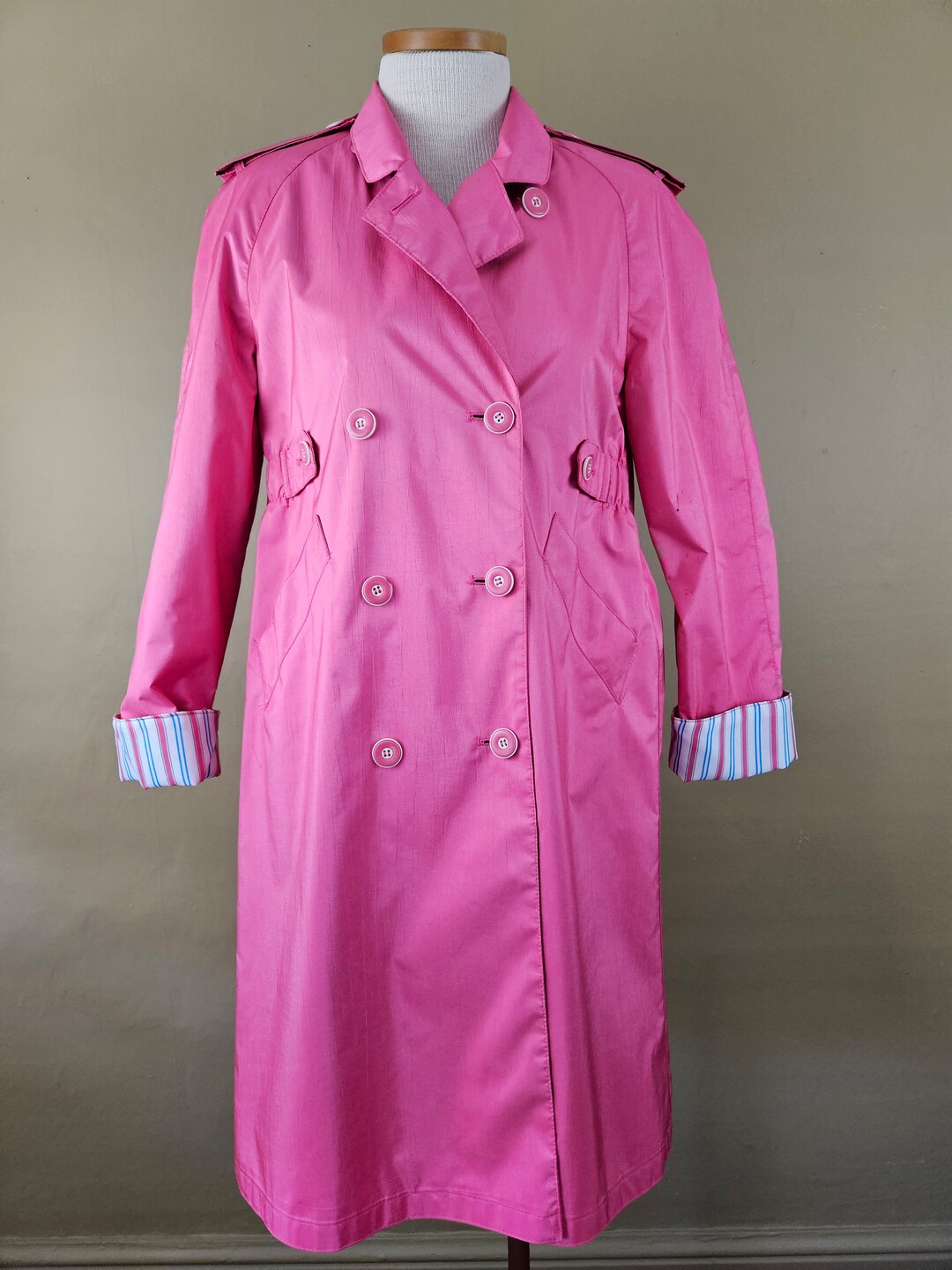 Retro Pink Rain Coat Coat By Young Gallery Size 12 Double Breast Strip Cuffs Circa 1970s Etsy