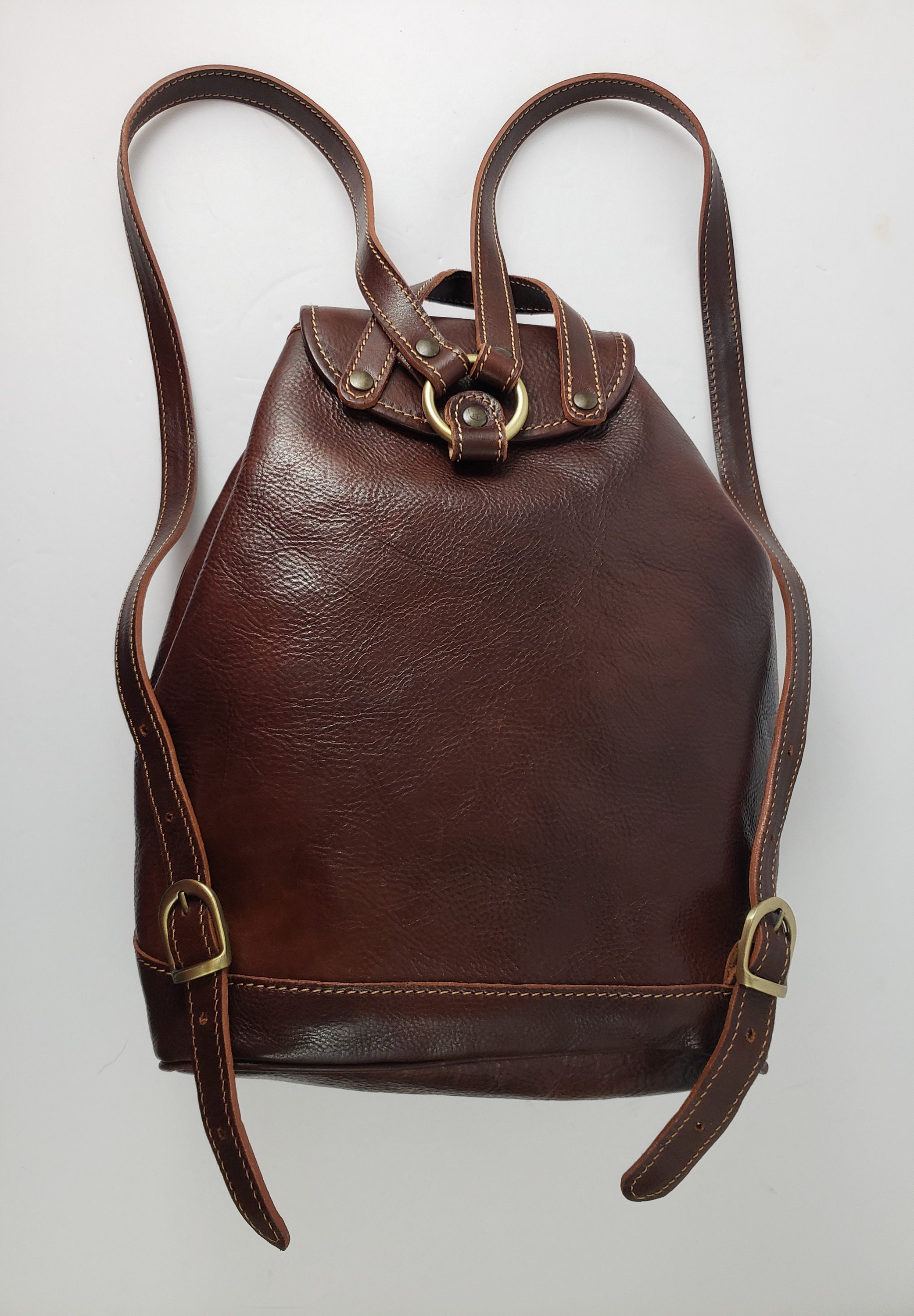 Vintage Brown Leather Backpack I Fratelli Firenzi Large Rucksack City ...