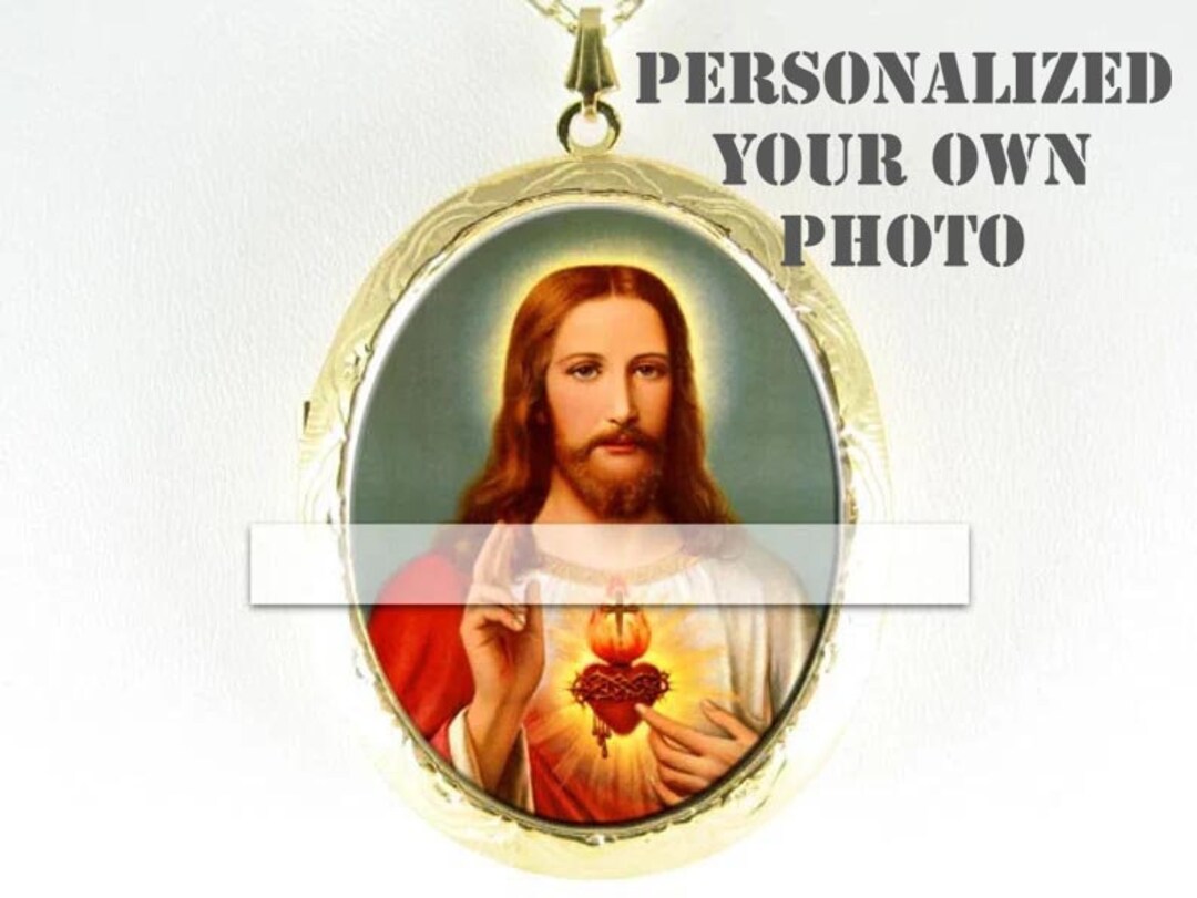 Jesus Locket Pendant Necklace Holy Jesus Sacred Heart Porcelain Cameo ...